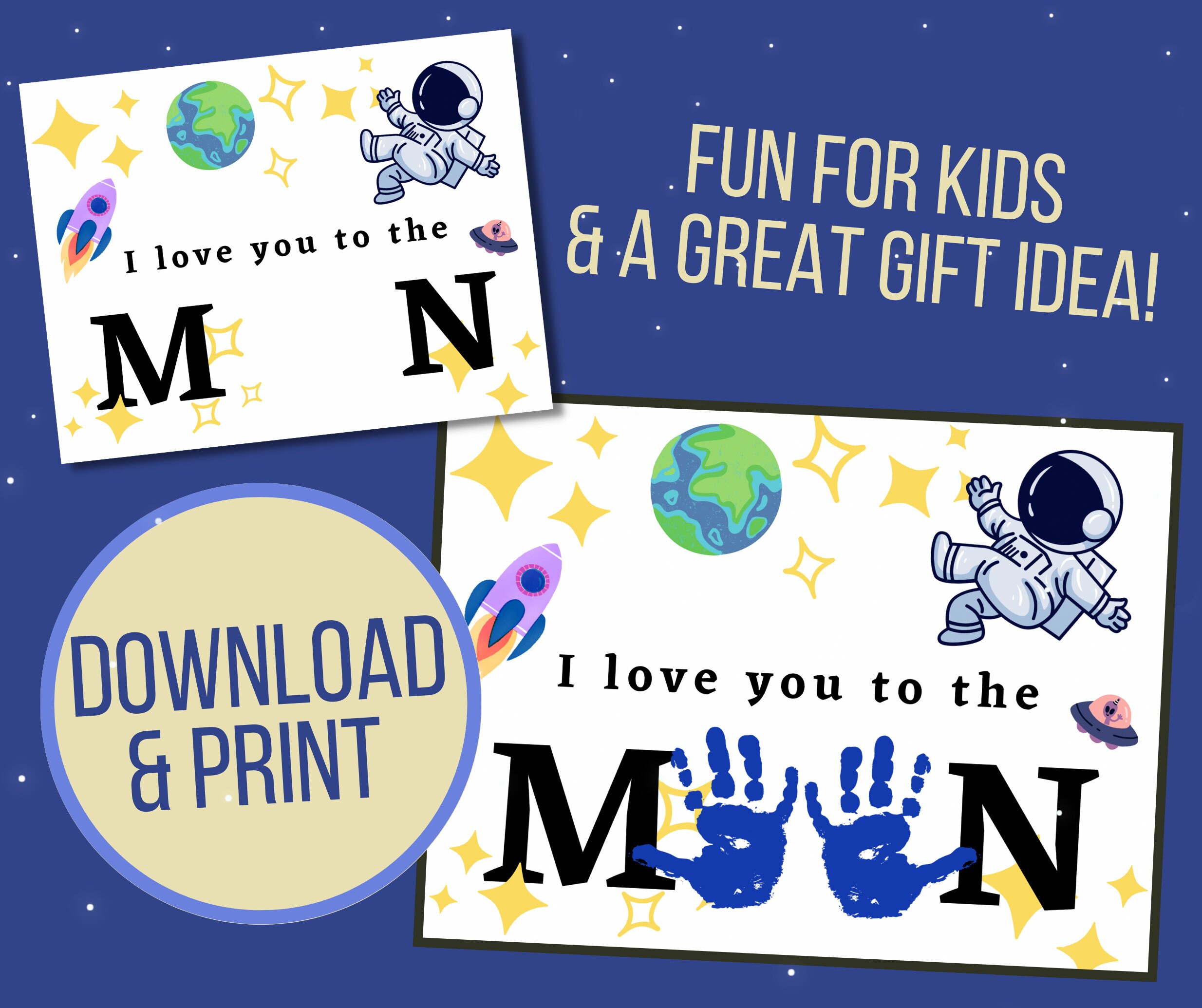 I Love You to the Moon Handprint Art – Kids Space Craft (digital ...