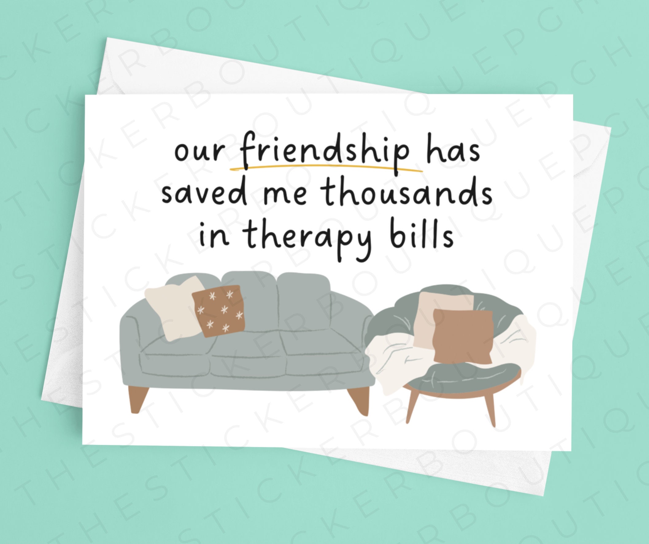 Funny Friendship Card – Therapy Pun Greeting Card (digital Download) - Etsy