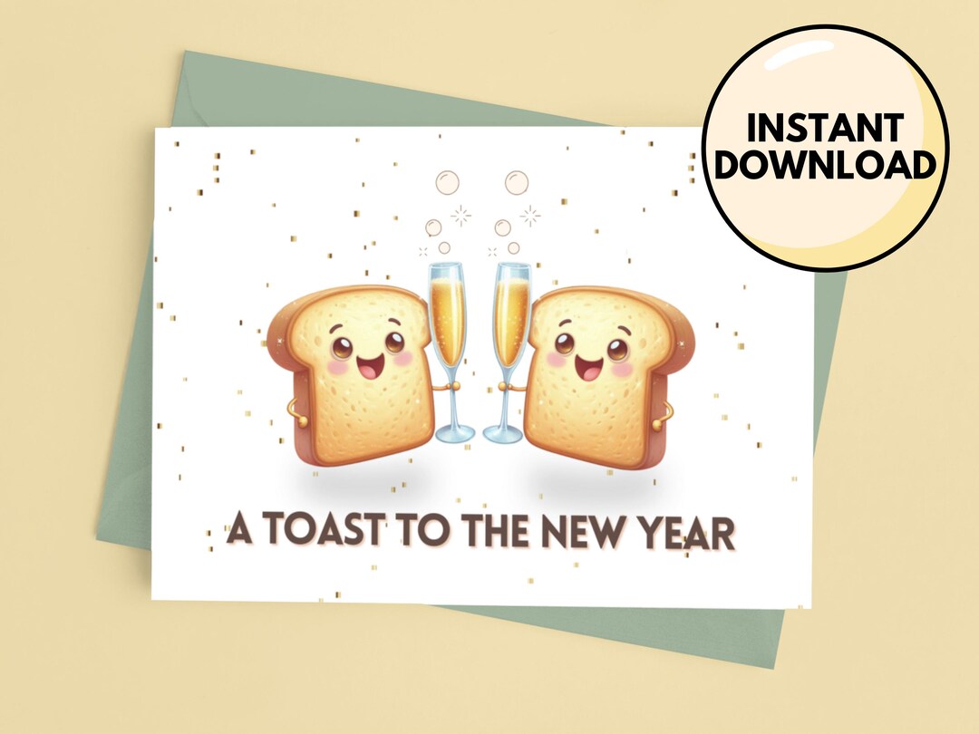 New Year Printable Card | A Toast to the New Year | Printable 5x7 Card ...