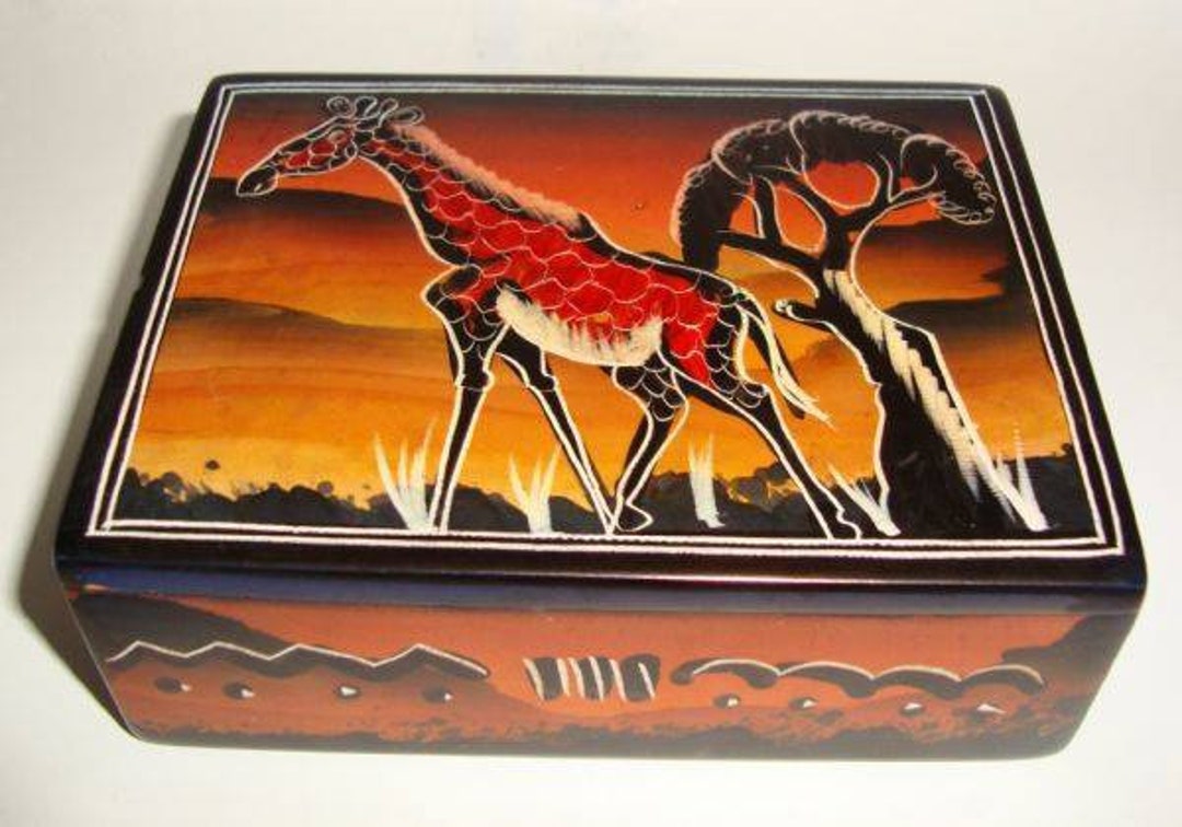 Hand Painted Giraffe Soapstone Box, Kenyan Jewelry Box - Etsy