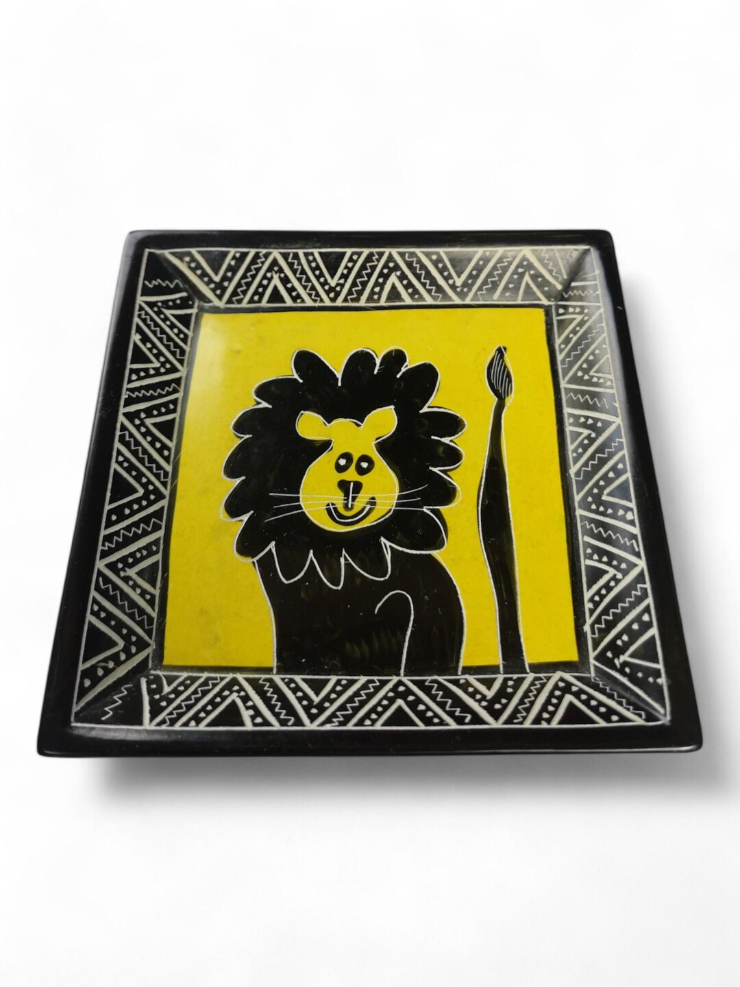 Small 4" Diameter Square Dish, Hand Carved Soapstone, Lion Tray, Lion ...
