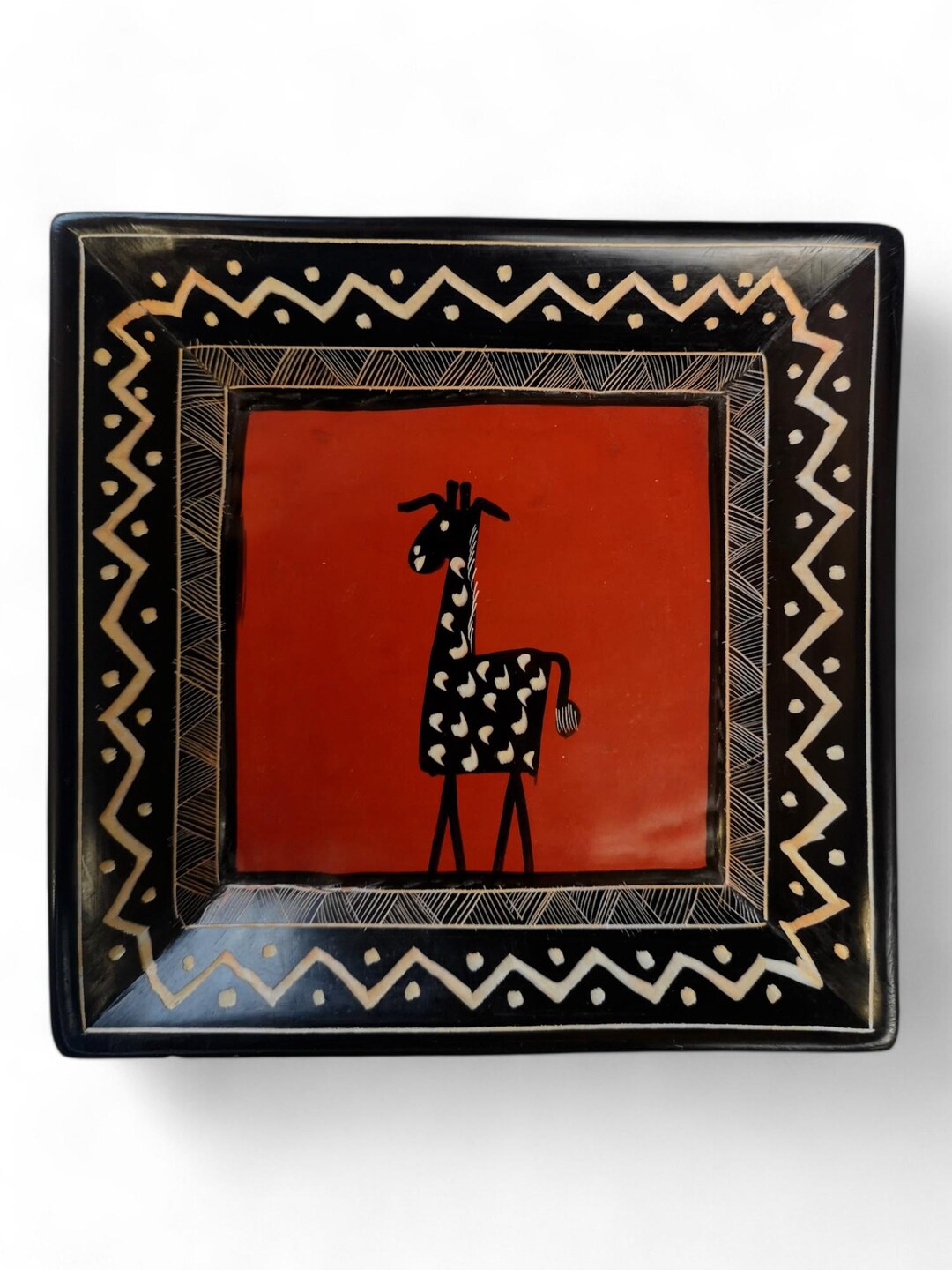 Medium 6" Diameter Square Dish, Hand Carved Soapstone, Giraffe Tray ...