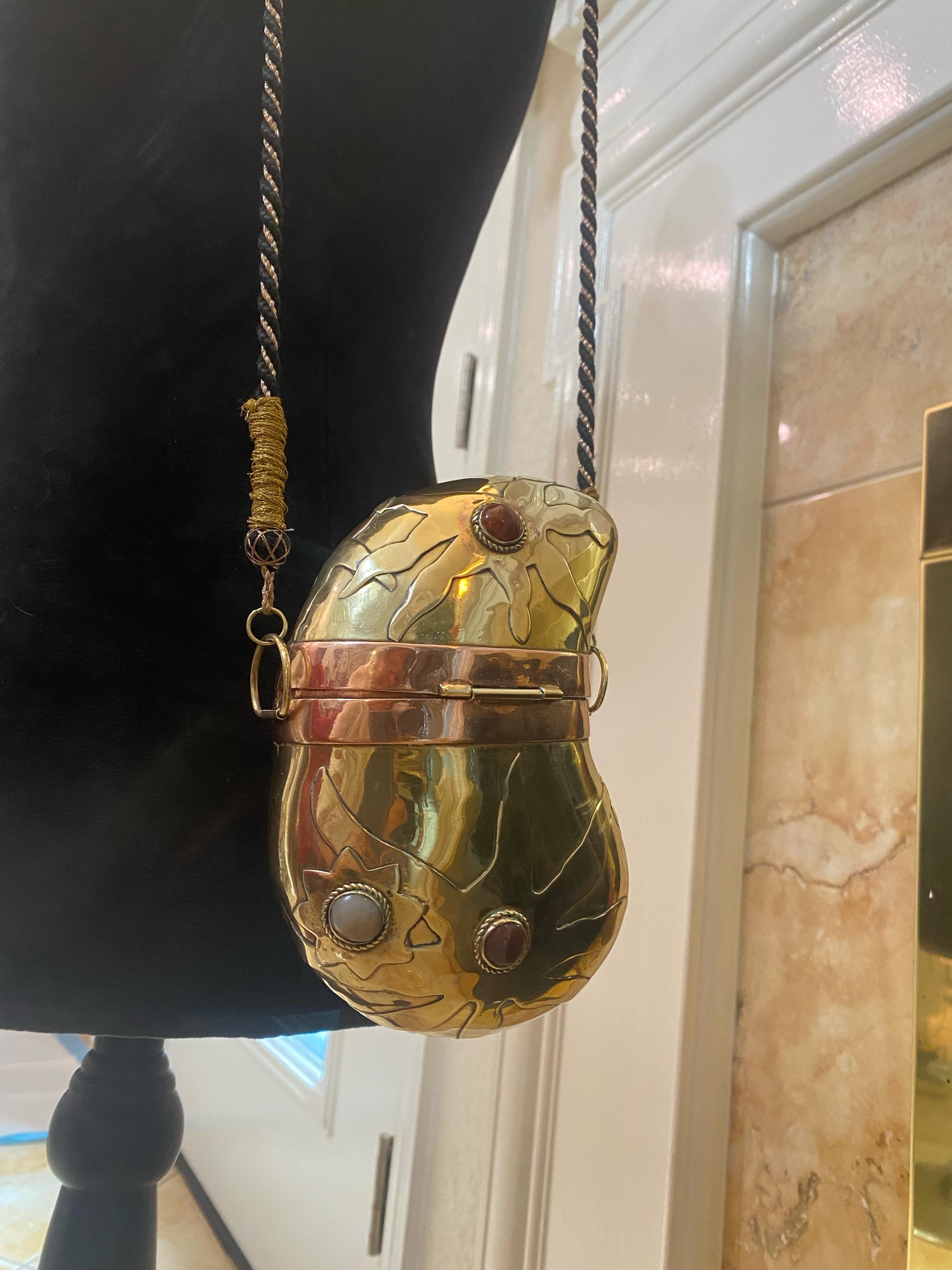 Vintage Kidney Shape Brass and Copper Shoulder Purse With Semi Precious ...