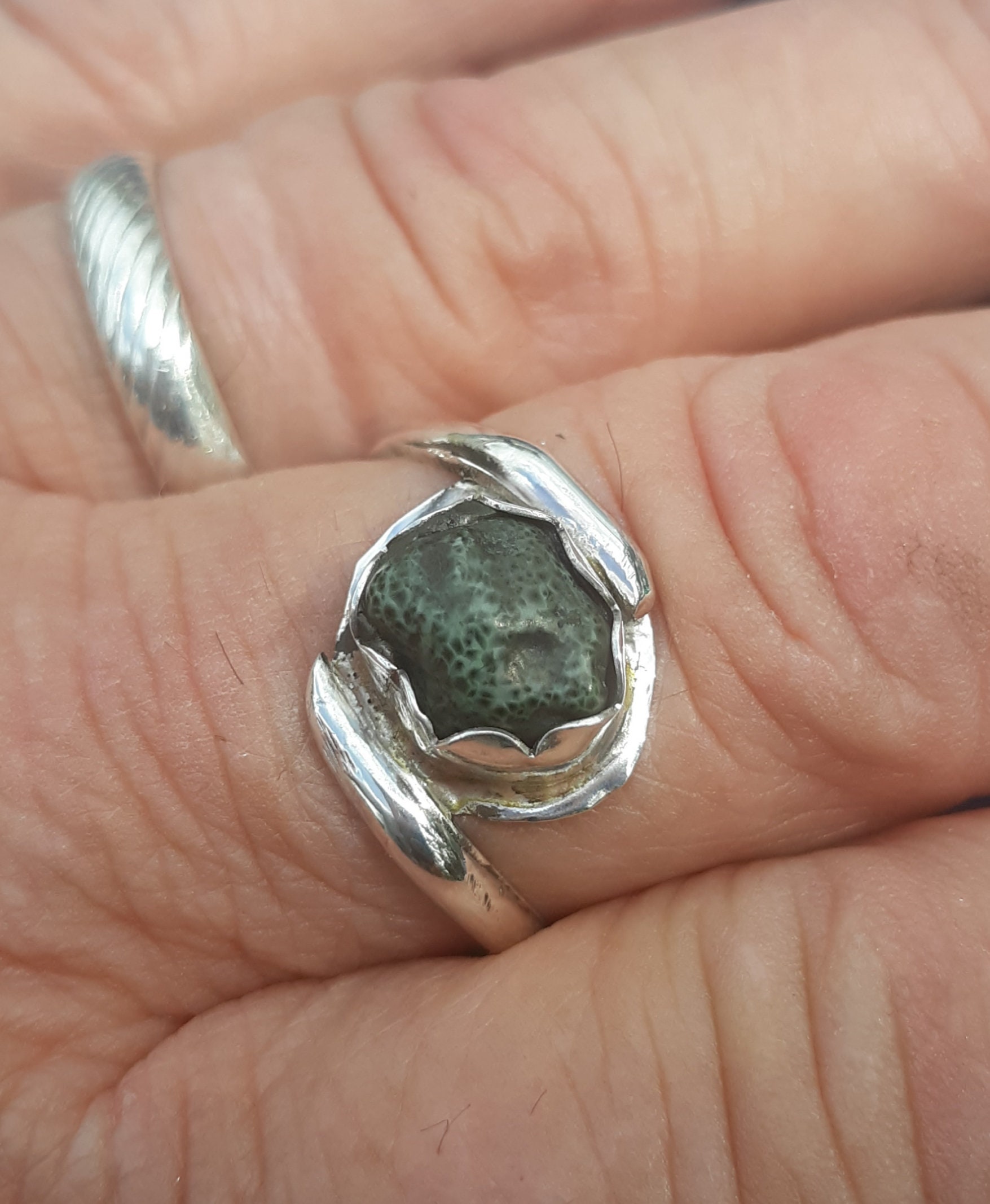 Isle Royale Greenstone Size 11 Finger Ring Set in Sterling - Etsy
