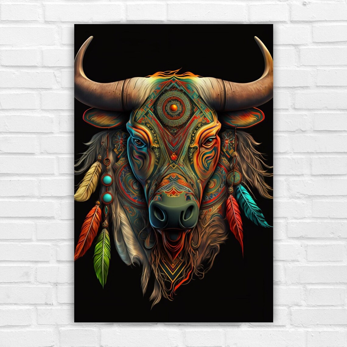 Native American Bull Head, AI Art, Wall Art, AI Generated Art, Digital ...