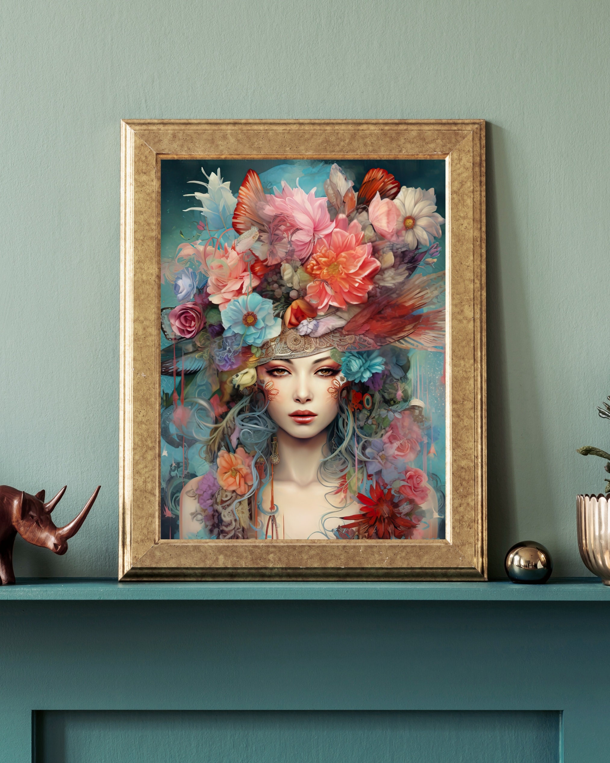 Boho Woman, AI Art, Wall Art, AI Generated Art, Digital Art Print ...