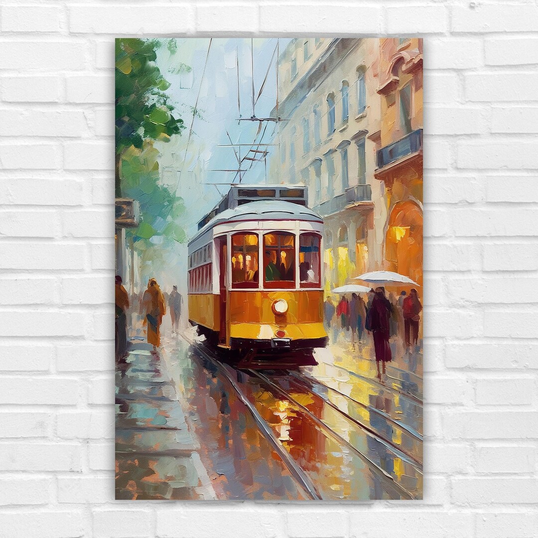 Lisbon Tram Oil Painting, AI Art, Wall Art, AI Generated Art, Digital ...