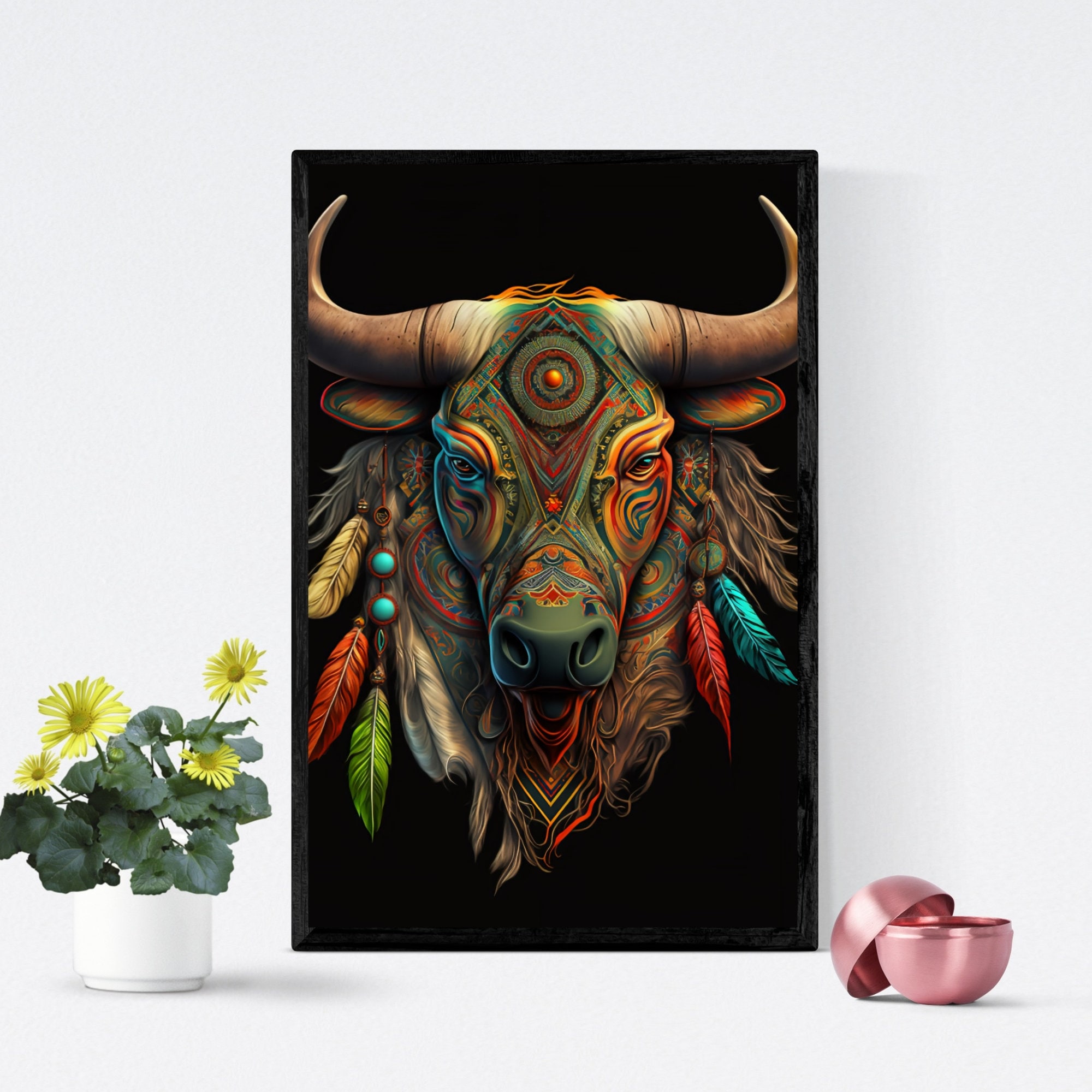 Native American Bull Head, AI Art, Wall Art, AI Generated Art, Digital ...