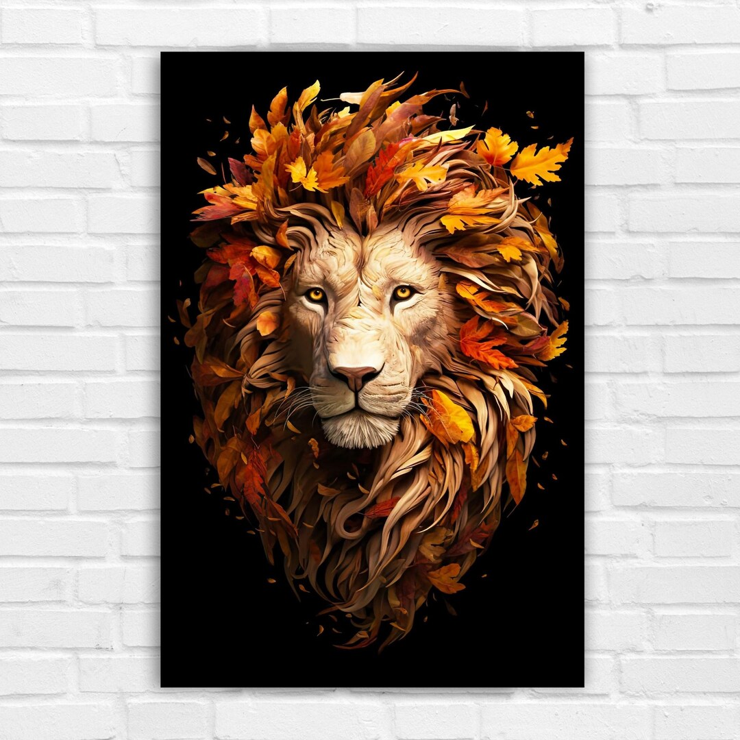 Autumn Leaf Lion, AI Art, Wall Art, AI Generated Art, Digital Art Print ...