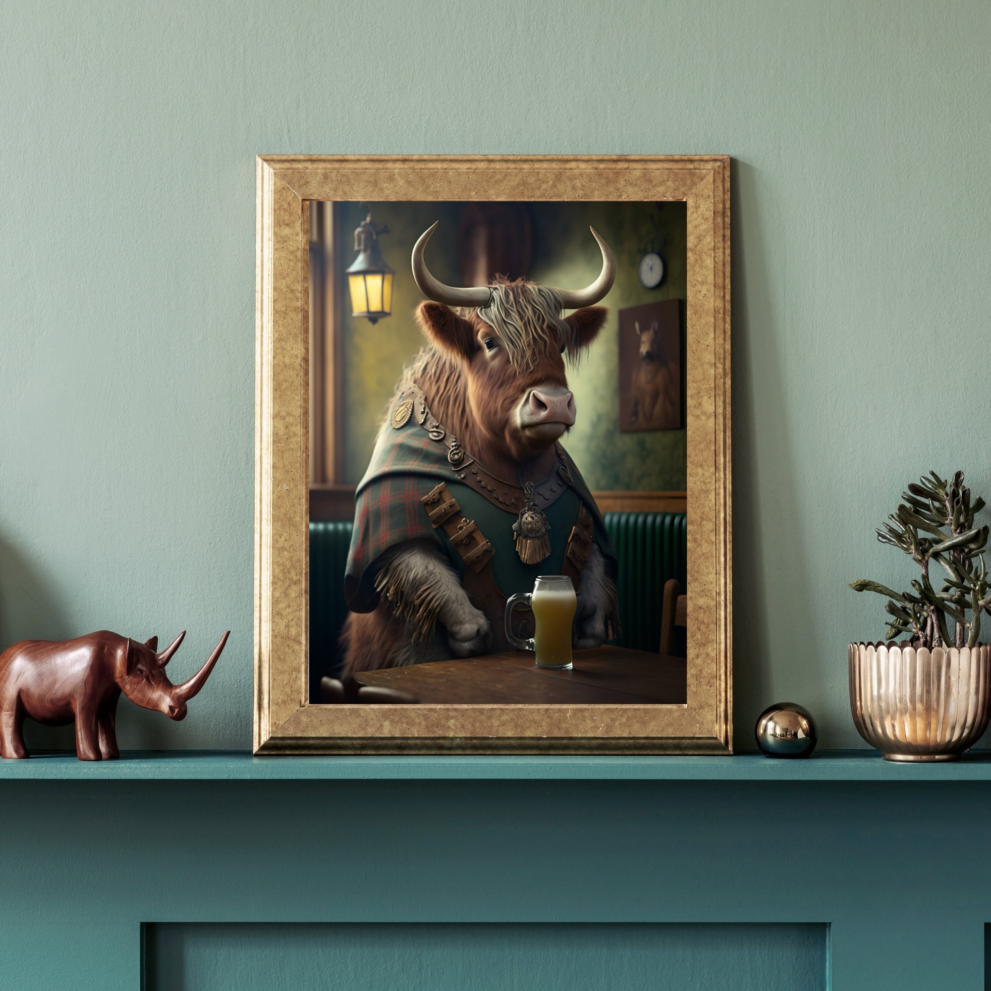 Highland Cow With Beer, AI Art, Wall Art, AI Generated Art, Digital Art ...