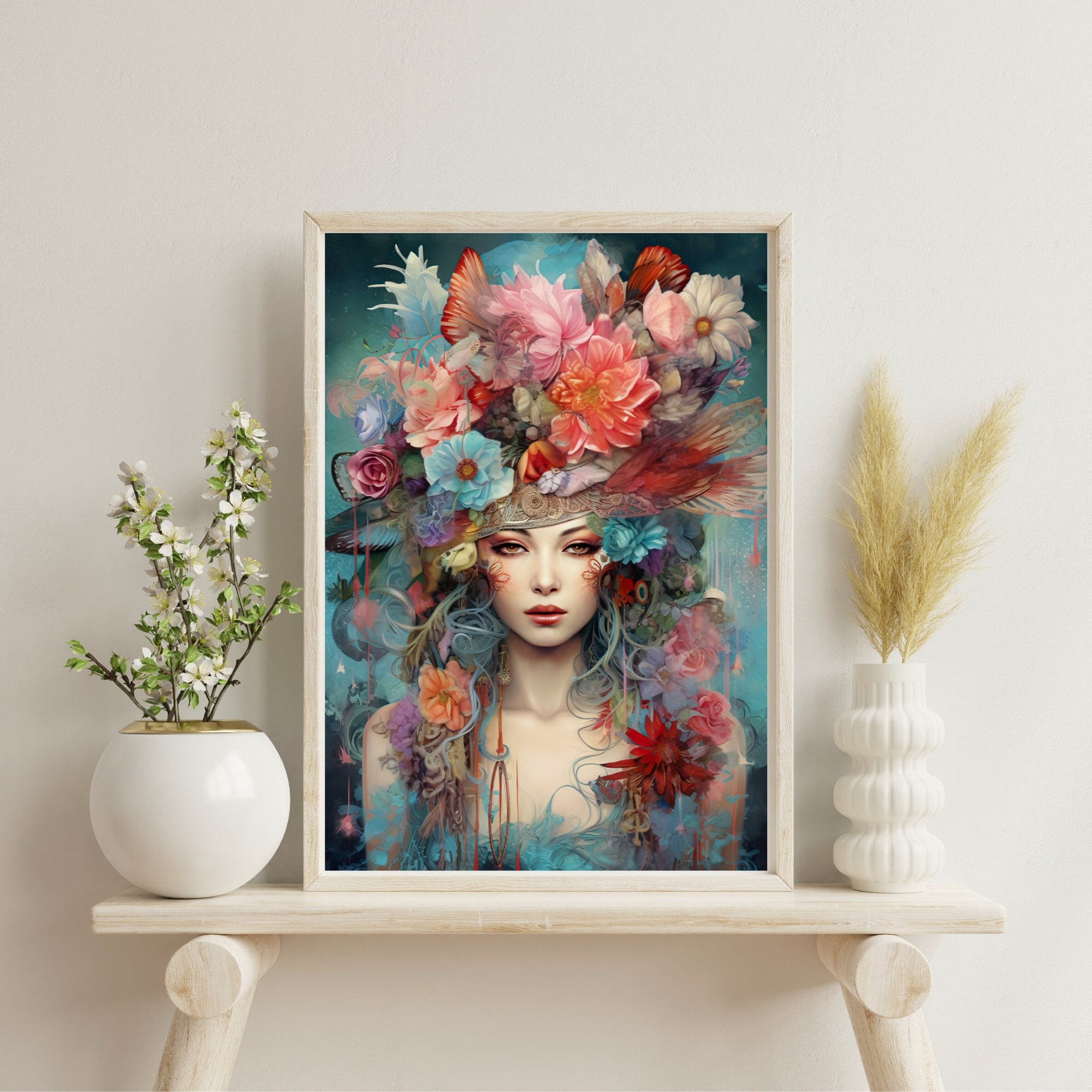 Boho Woman, AI Art, Wall Art, AI Generated Art, Digital Art Print ...