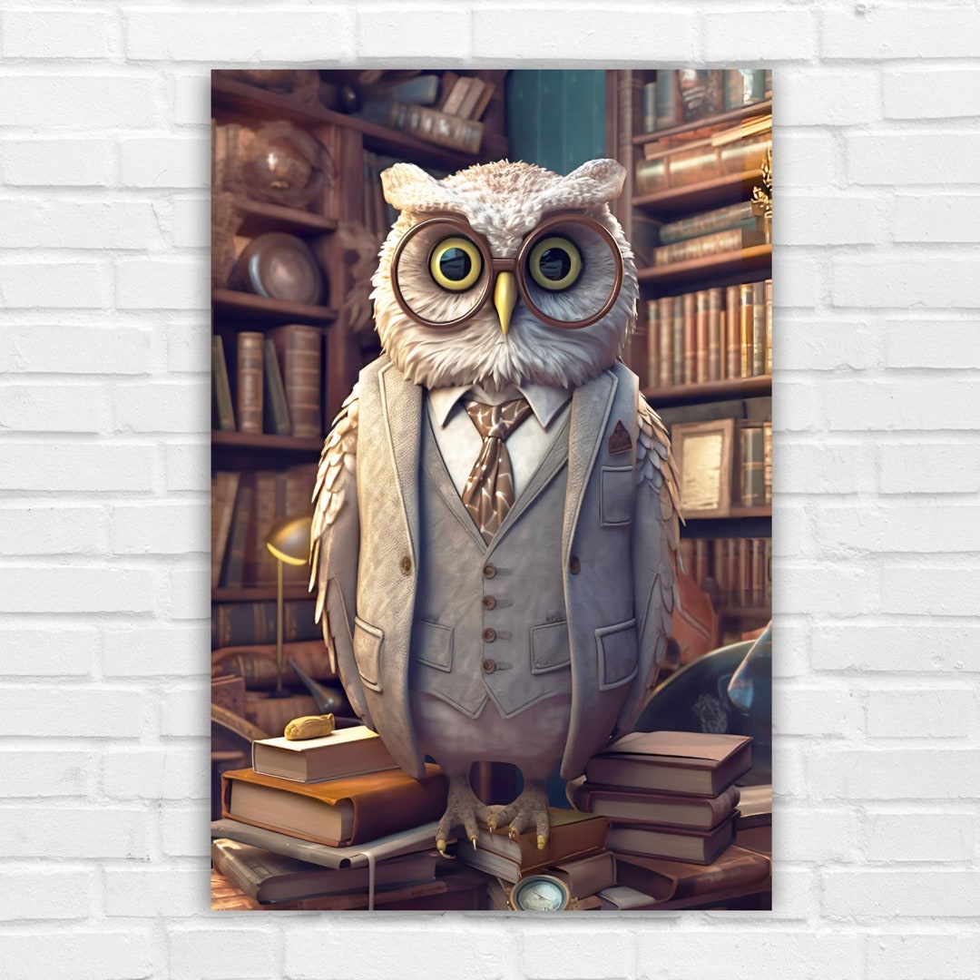 Librarian Owl, AI Art, Wall Art, AI Wall Art, AI Generated Art, Digital ...