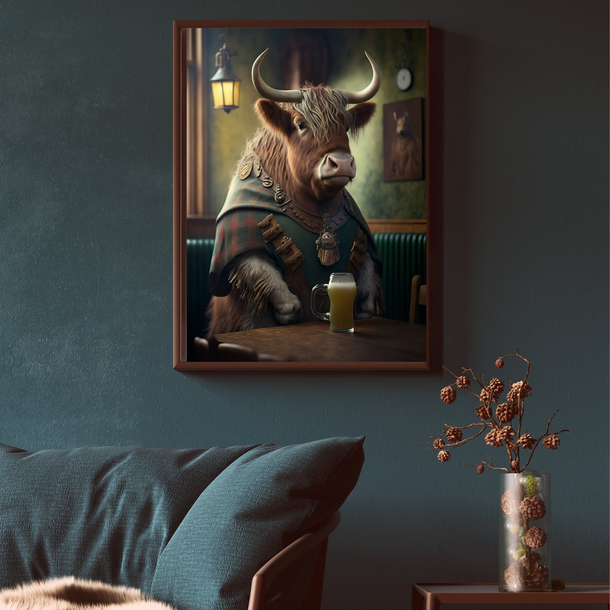 Highland Cow With Beer, AI Art, Wall Art, AI Generated Art, Digital Art ...