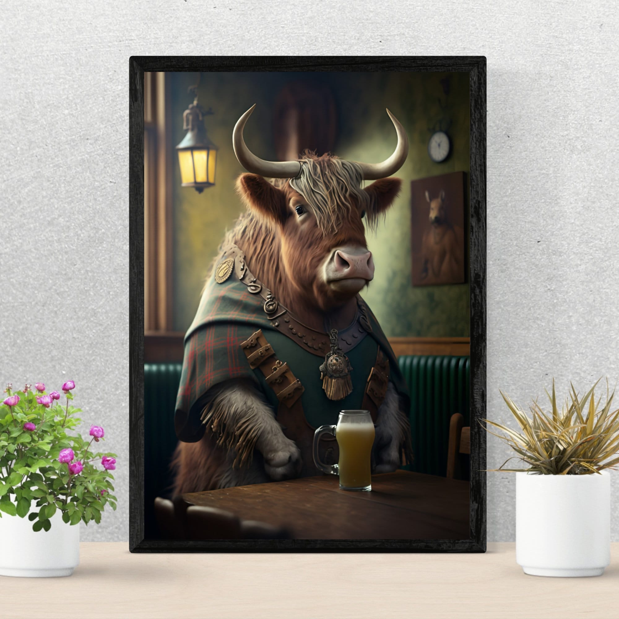 Highland Cow With Beer, AI Art, Wall Art, AI Generated Art, Digital Art ...