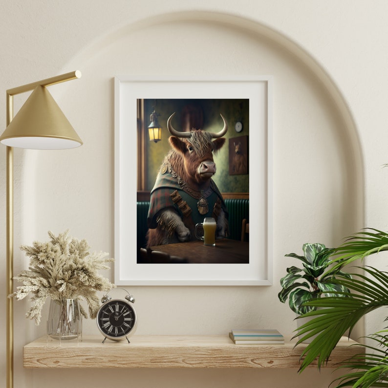 Highland Cow With Beer, AI Art, Wall Art, AI Generated Art, Digital Art ...
