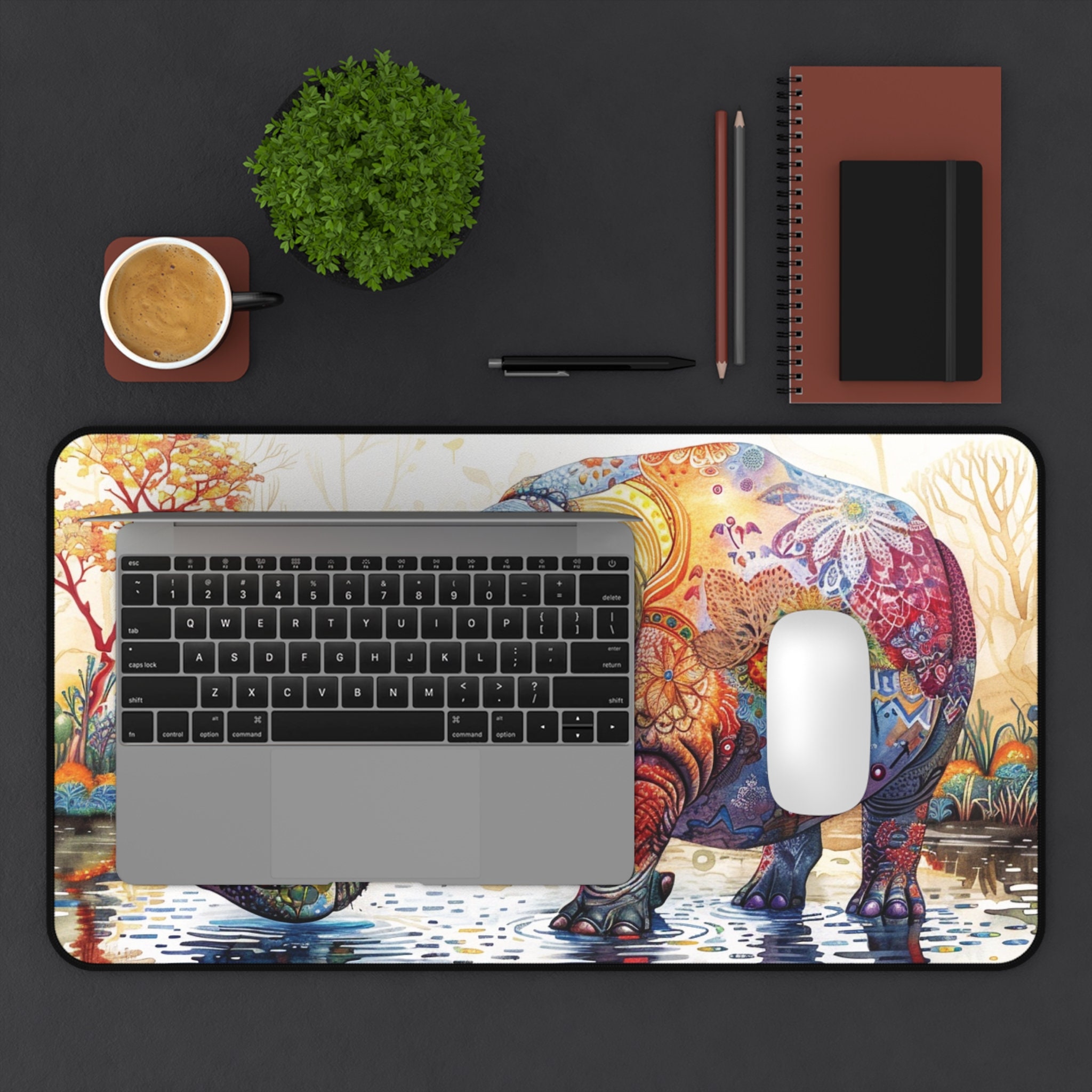 Hippopotamus Rainbow Pop Art Desk Mat, Extended Mouse Pad, Gaming Desk ...