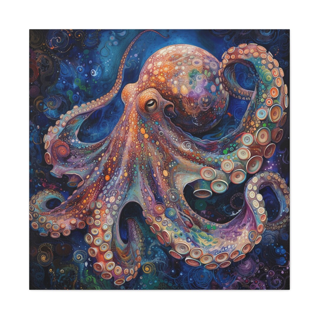 Aesthetic Abstract Octopus Art Print Canvas Wrap Colorful Boho Wall Art ...