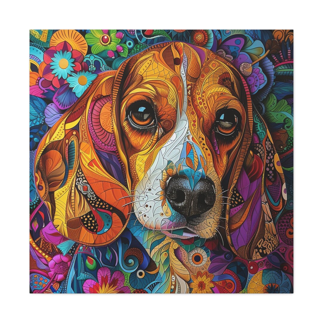 Beagle Dog Aesthetic Abstract Art Print Colorful Canvas Wrap Boho Wall ...