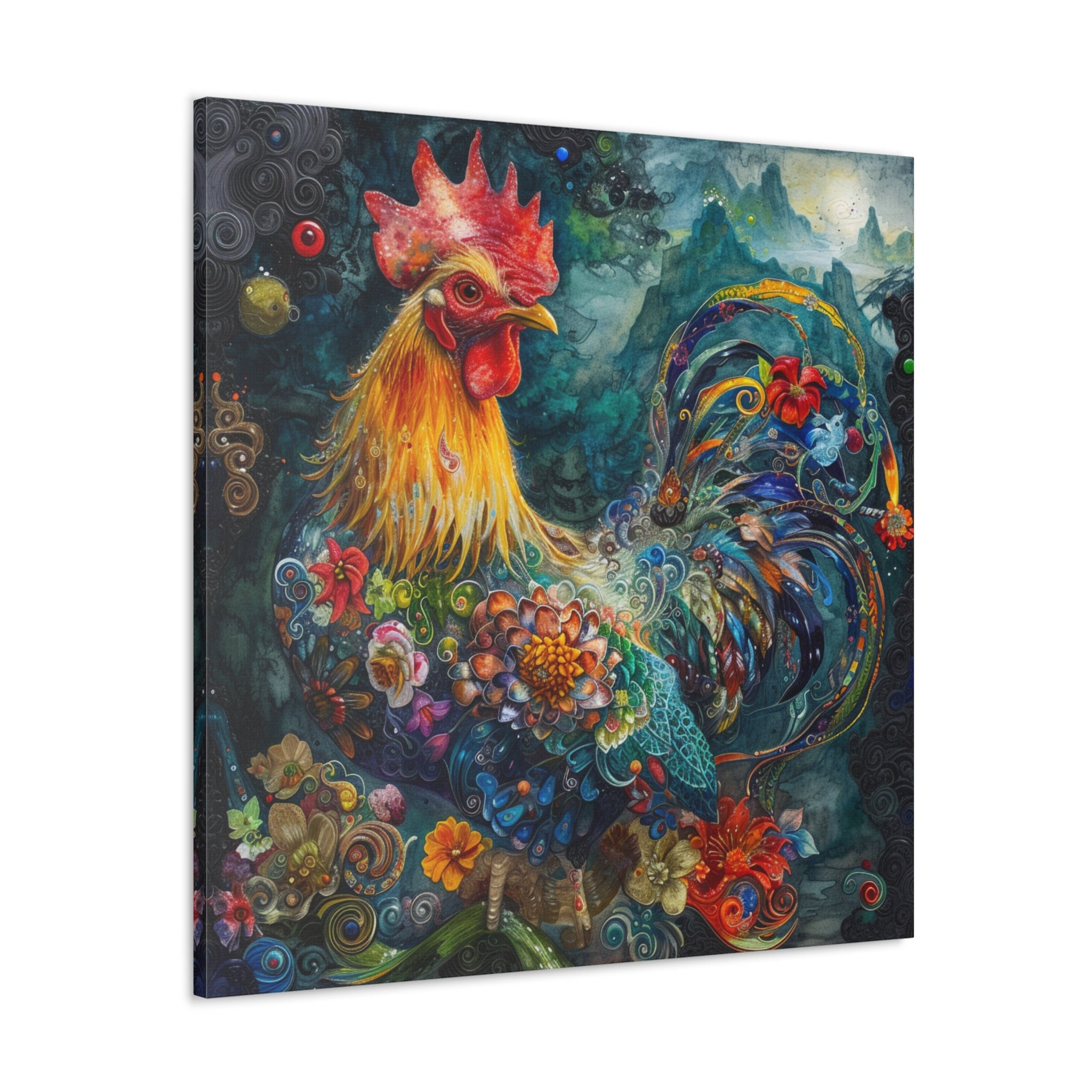 Colorful Rooster Aesthetic Abstract Art Print Canvas Wrap Boho Wall Art ...