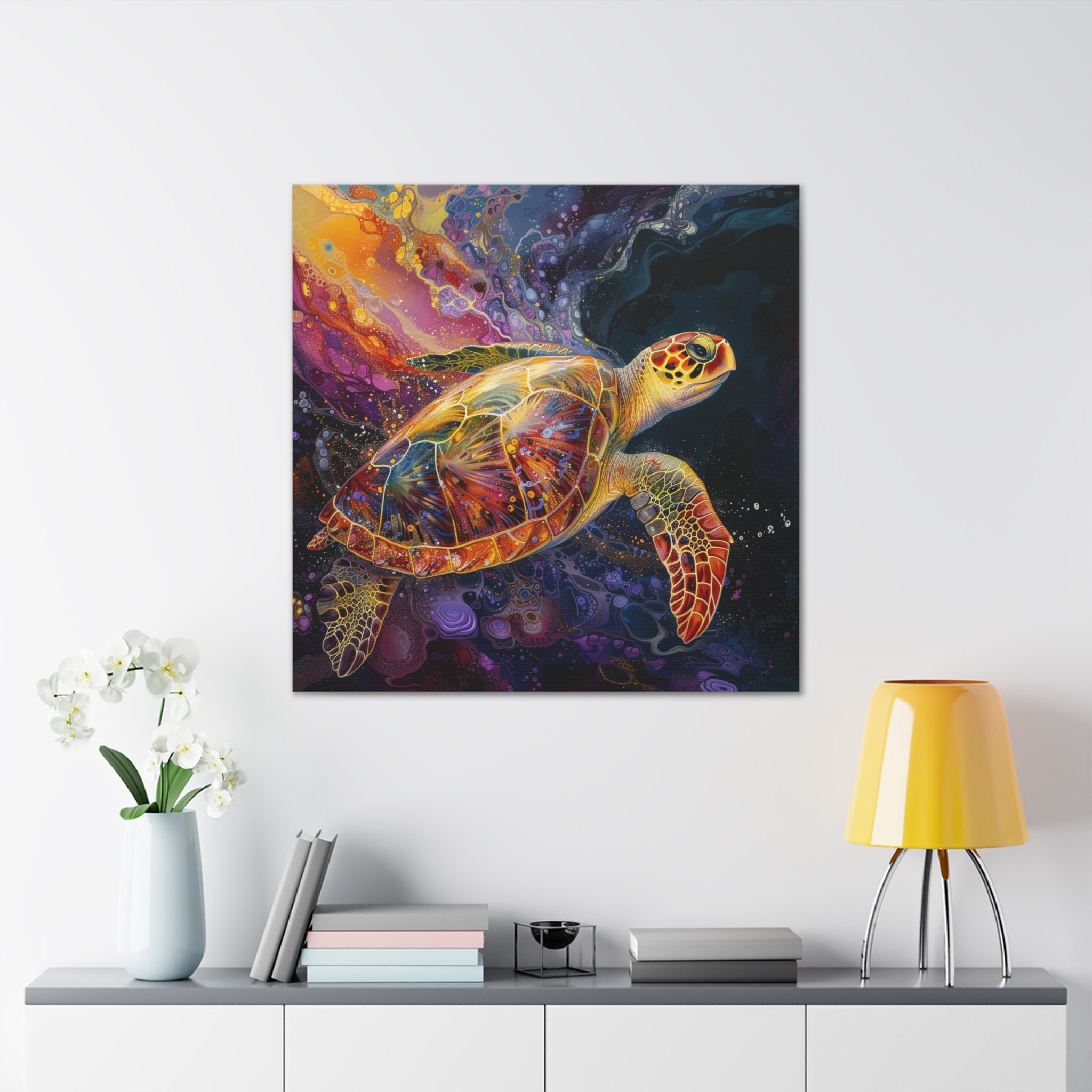 Aesthetic Abstract Sea Turtle Art Print Colorful Canvas Wrap Boho Wall ...