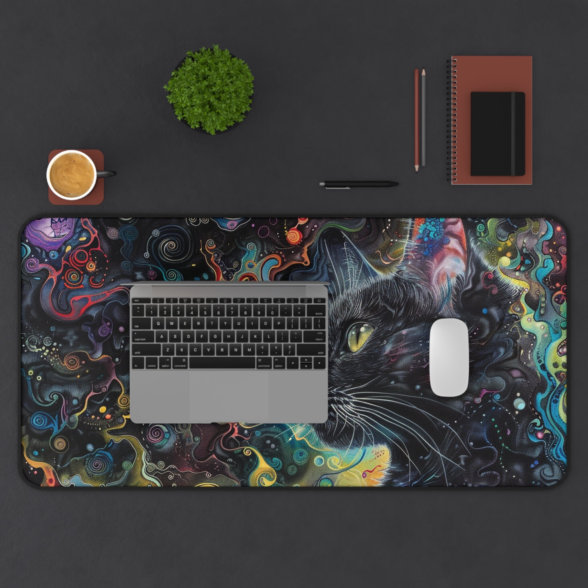 Black Cat Rainbow Pop Art Desk Mat, Extended Mouse Pad, Gaming Desk Mat ...