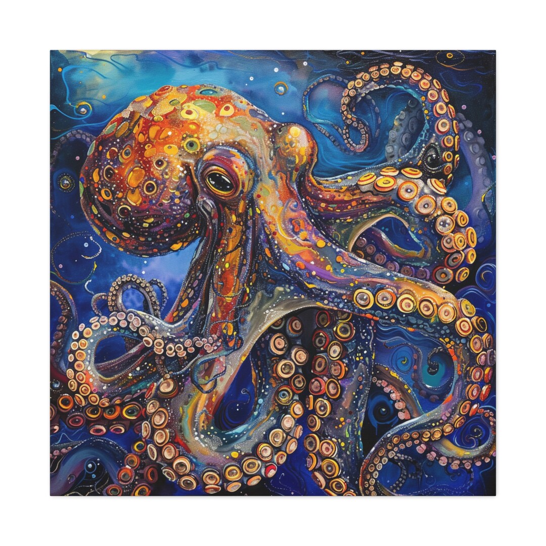 Octopus Aesthetic Abstract Art Print Canvas Wrap Colorful Boho Wall Art ...