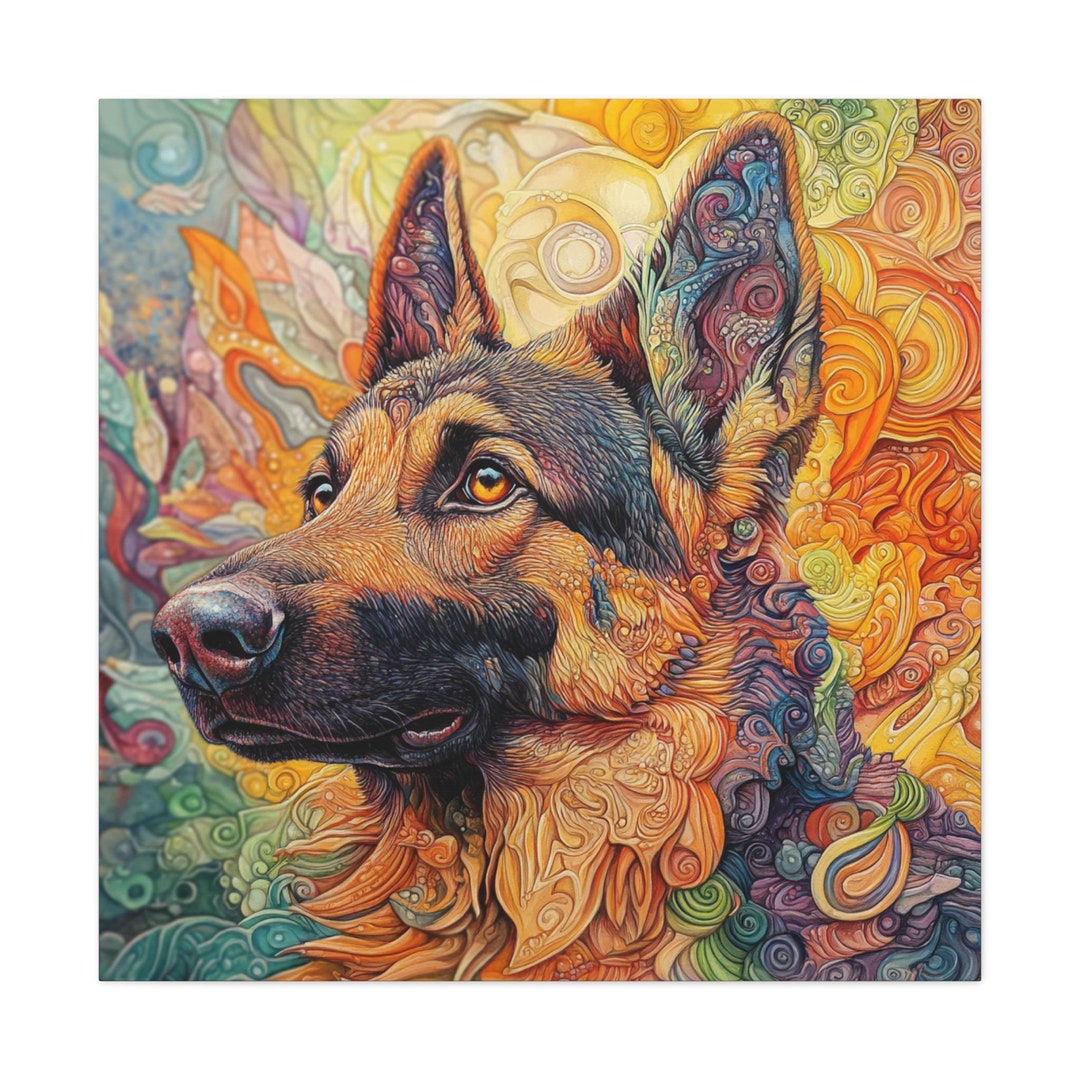 Boho Aesthetic Abstract German Shepherd Dog Wall Art Print Canvas ...