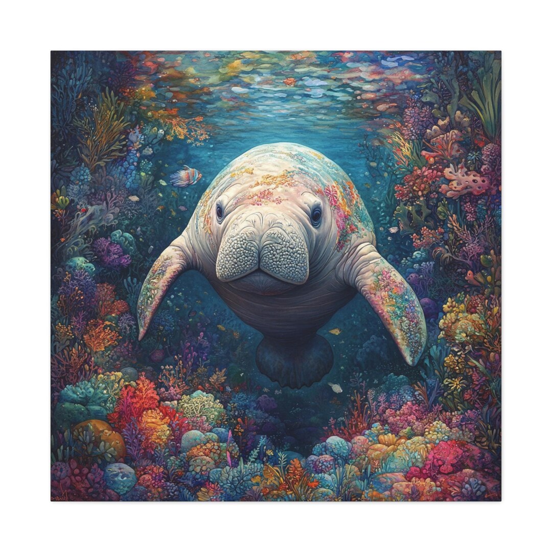 Rainbow Boho Manatee Wall Art, Canvas Print, Home Decor, Colorful Ocean ...