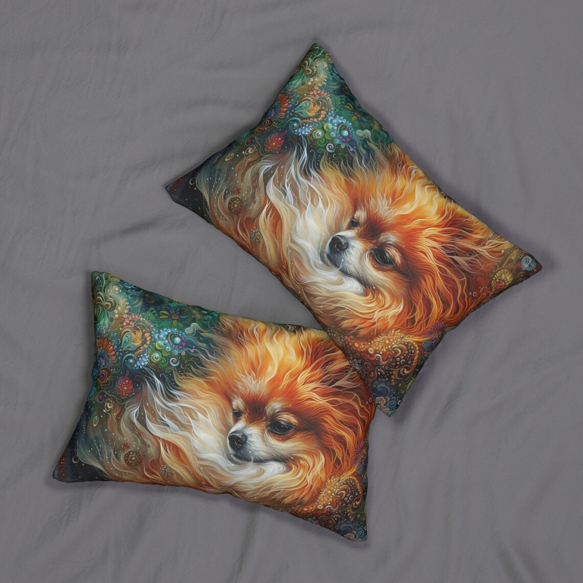 Colorful Abstract Art Pomeranian Lumbar Couch Throw Pillow, Colorful ...