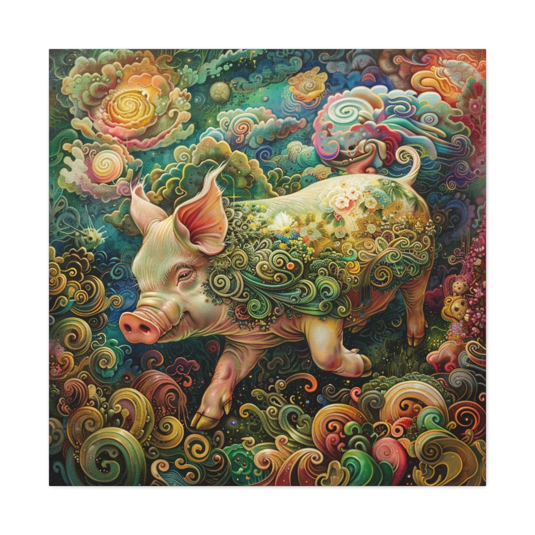 Rainbow Boho Abstract Aesthetic Pig Print Wall Art Canvas Gallery Wrap ...