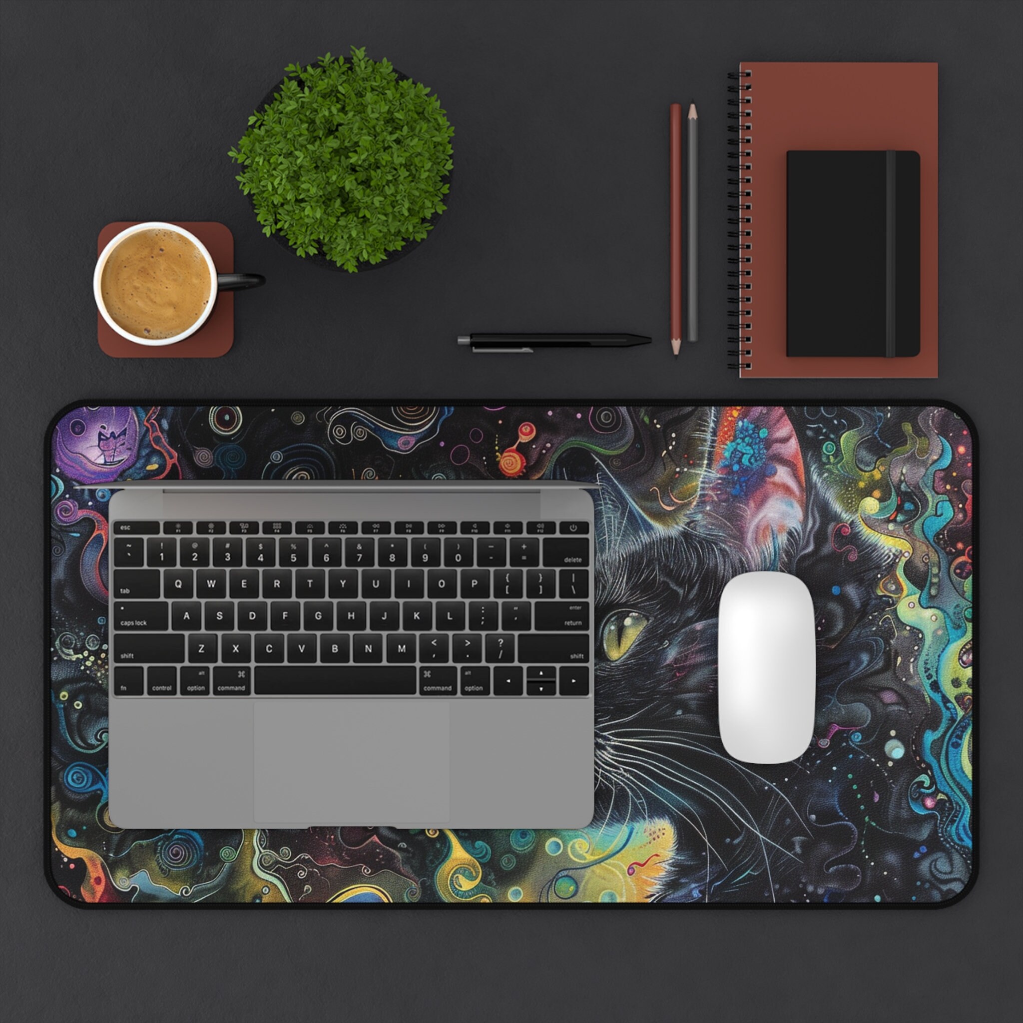 Black Cat Rainbow Pop Art Desk Mat, Extended Mouse Pad, Gaming Desk Mat ...