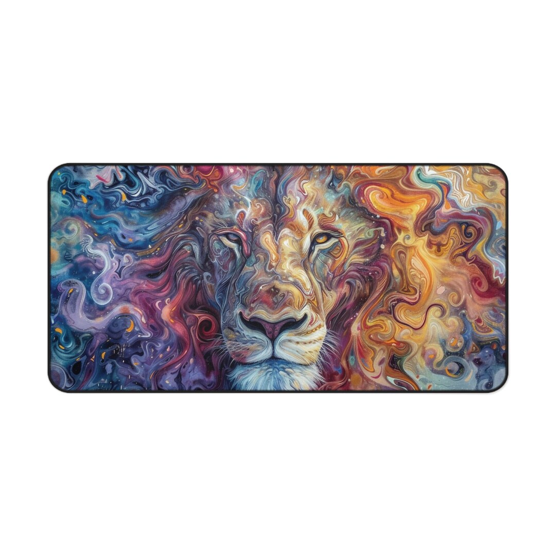 Abstract Rainbow Lion Desk Mat, Pop Art, Extended Mouse Pad, Gaming ...