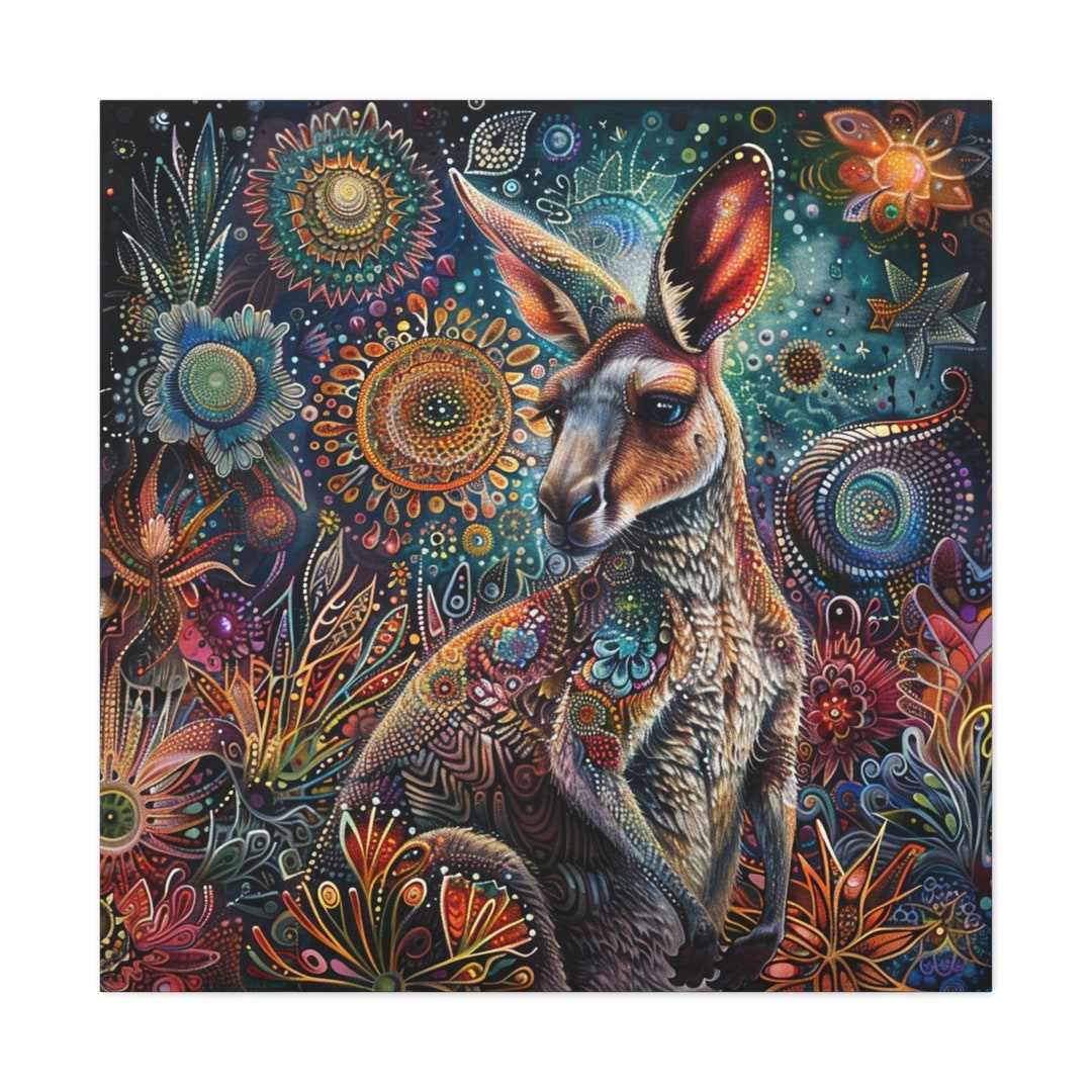 Floral Rainbow Abstract Aesthetic Boho Kangaroo Print Wall Art Canvas ...