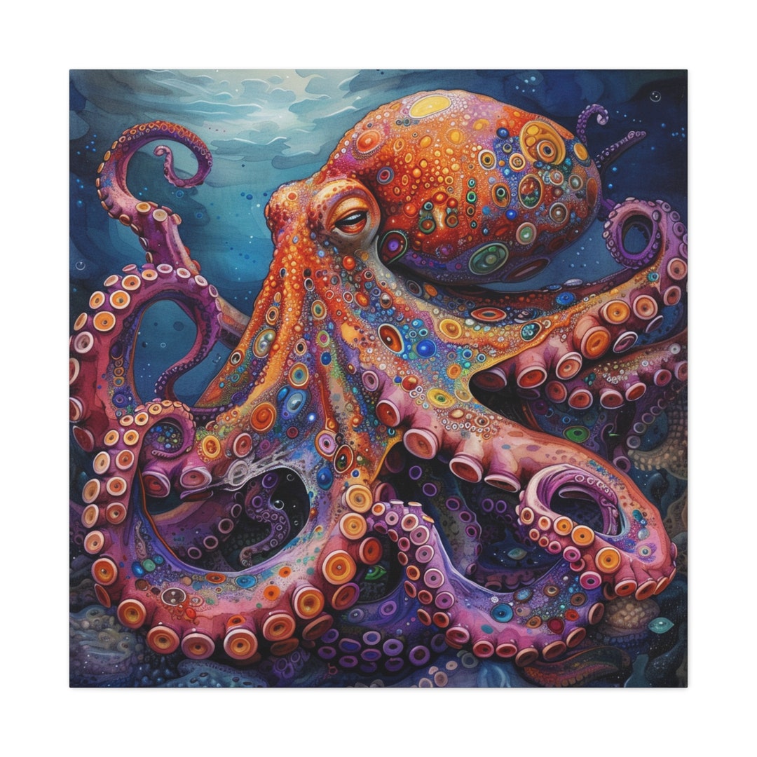 Boho Aesthetic Abstract Octopus Art Print Canvas Wrap Colorful Wall Art ...
