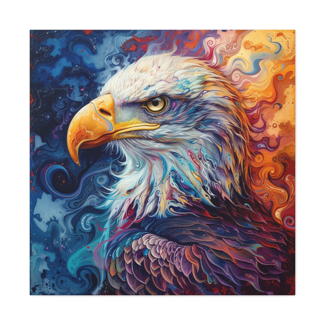Beautiful Bald Eagle Aesthetic Abstract Art Print Canvas Wrap Boho Wall ...