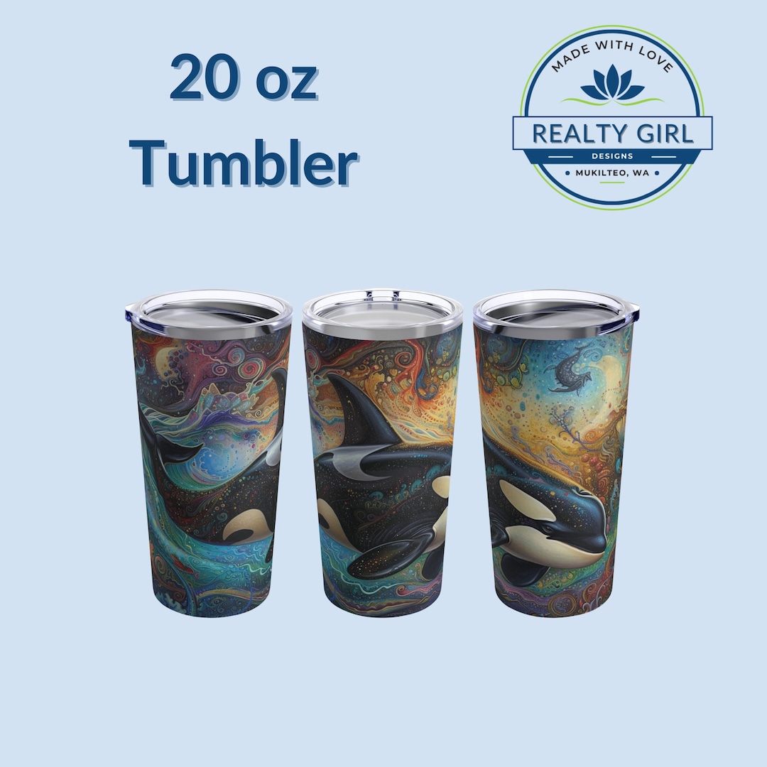 Orca Whale 20oz Insulated Tumbler, Skinny Travel Cup, Coffee Mug, Gift ...