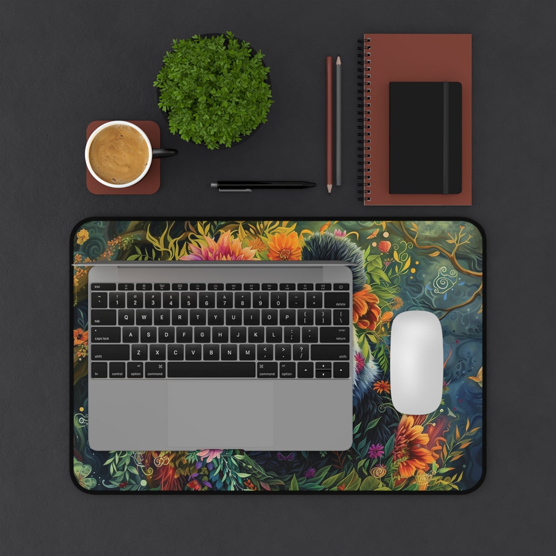 Floral Rainbow Panda Desk Mat, Pop Art, Extended Mouse Pad, Gaming Desk ...