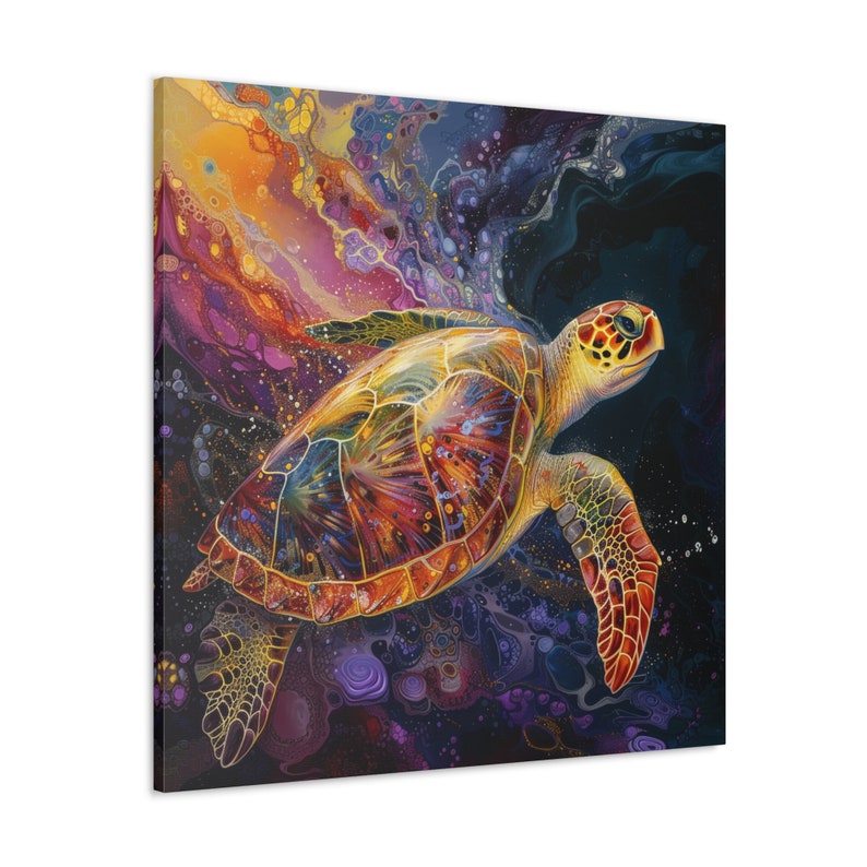 Aesthetic Abstract Sea Turtle Art Print Colorful Canvas Wrap Boho Wall ...