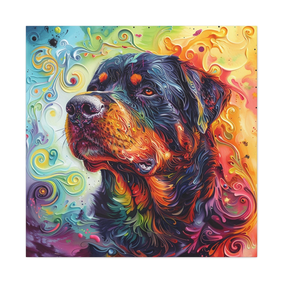 Rottweiler Dog Aesthetic Abstract Art Print Colorful Floral Canvas Wrap ...