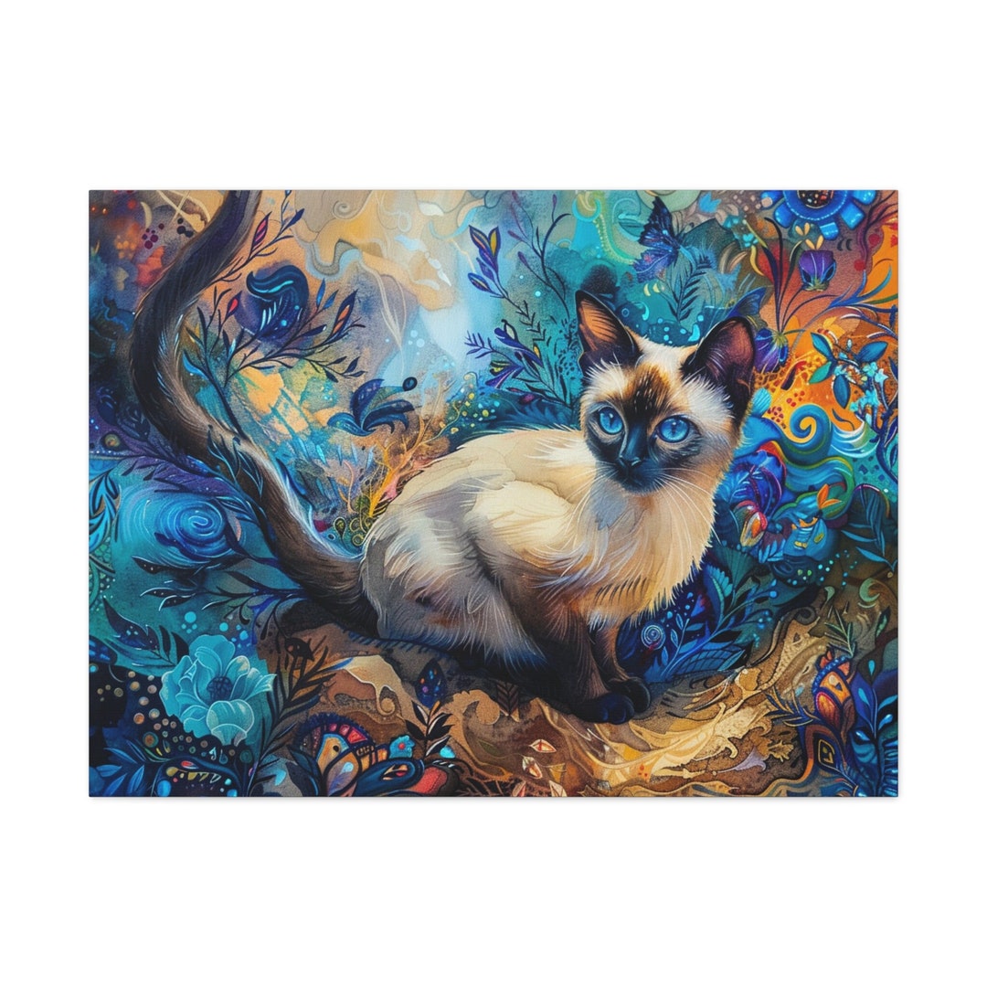 Rainbow Siamese Cat Canvas Art: Boho Pop Art Print - Etsy