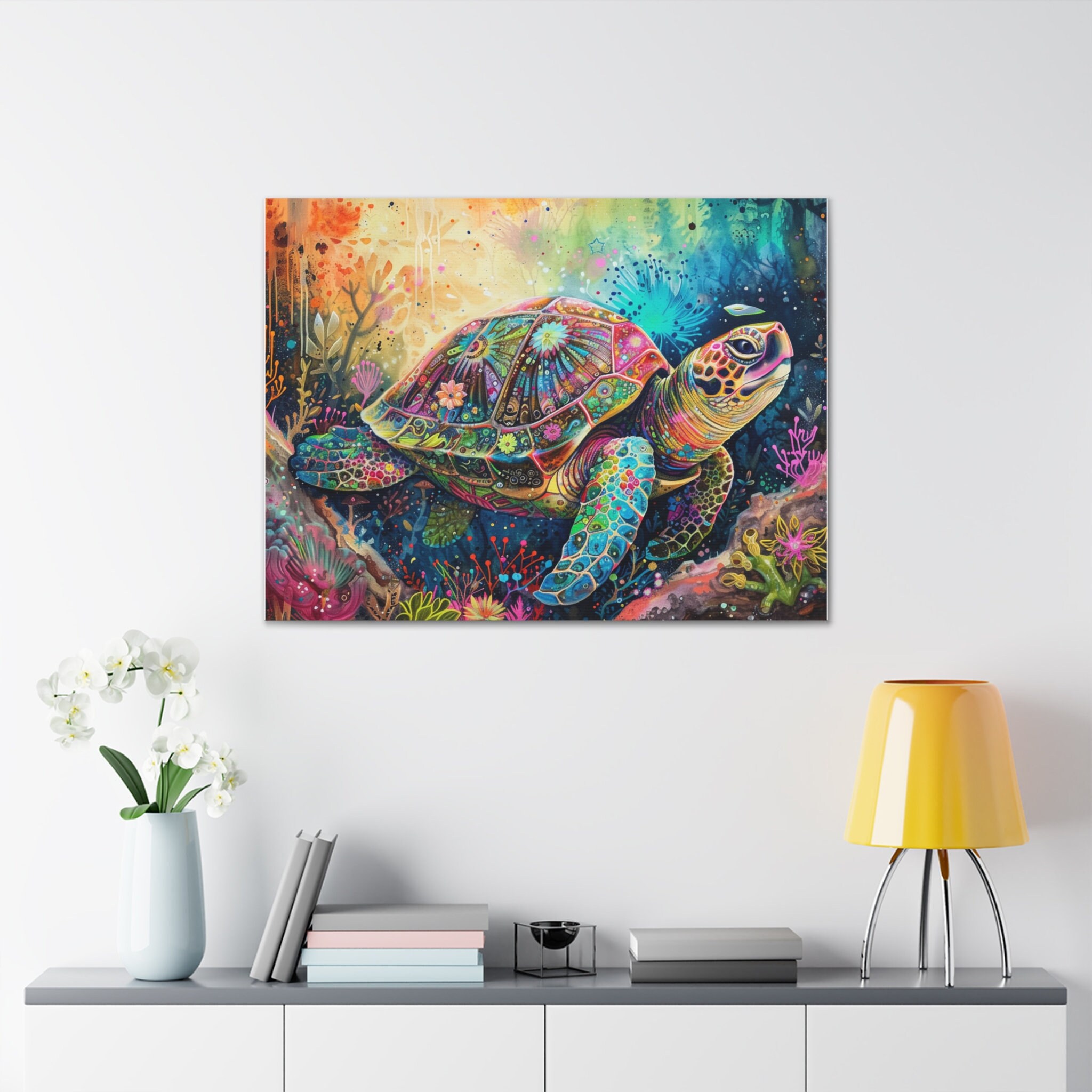 Rainbow Boho Pop Art Sea Turtle Gallery Wrap Canvas Wall Art, Colorful ...