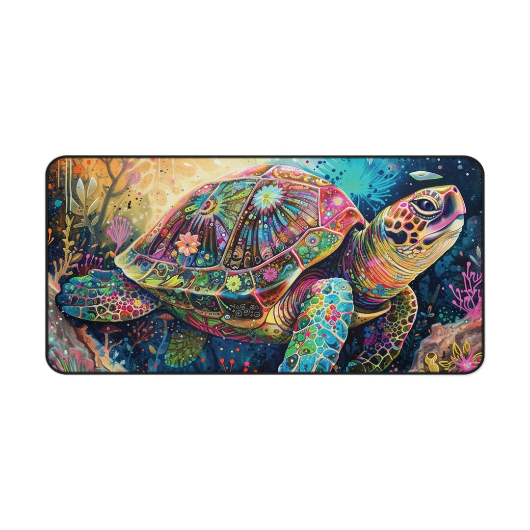 Pop Art Rainbow Sea Turtle Desk Mat, Extended Mouse Pad, Gaming Desk ...