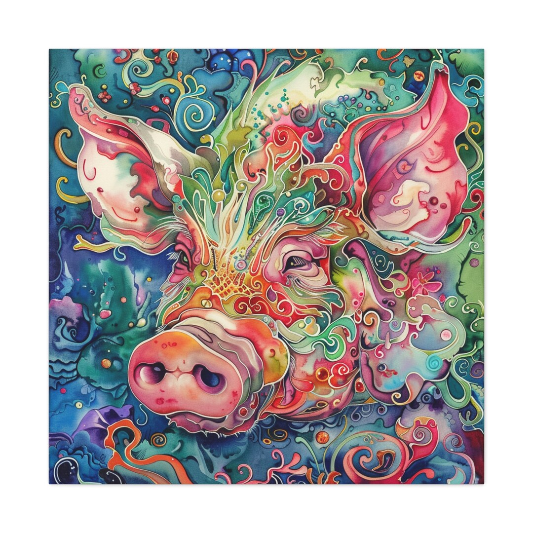 Abstract Aesthetic Rainbow Boho Pig Print Wall Art Canvas Gallery Wrap ...