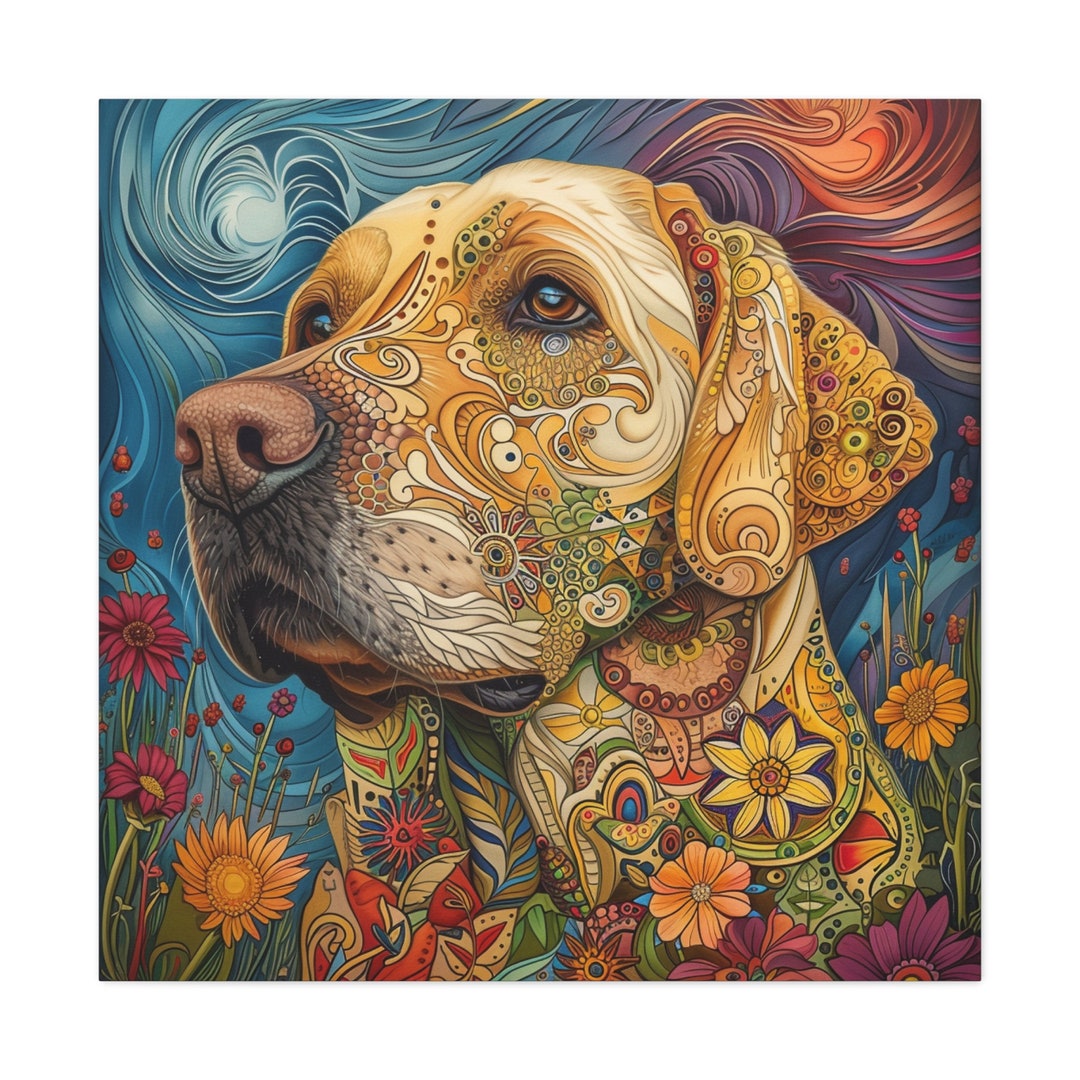 Boho Wall Art Yellow Labrador Retriever Dog Aesthetic Abstract Print ...