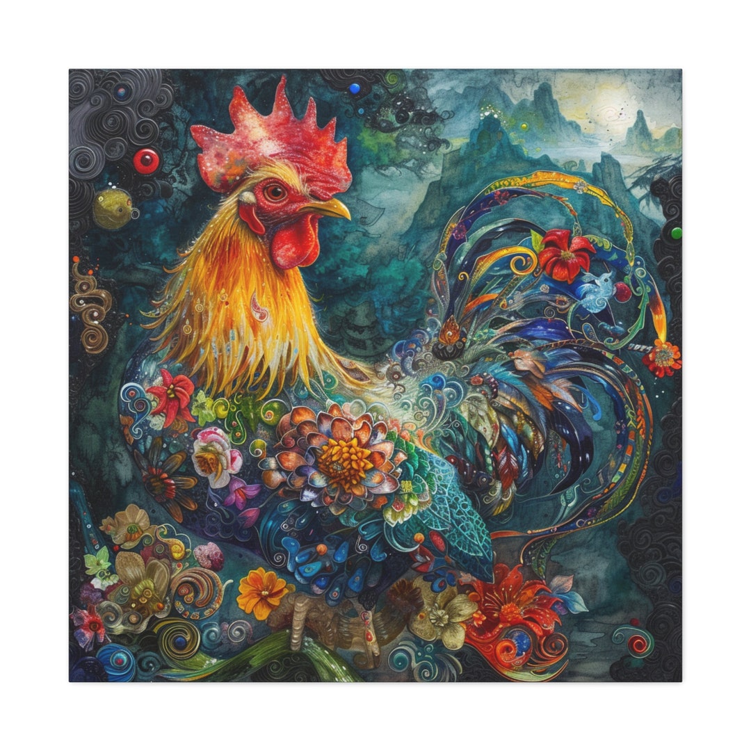 Colorful Rooster Aesthetic Abstract Art Print Canvas Wrap Boho Wall Art ...
