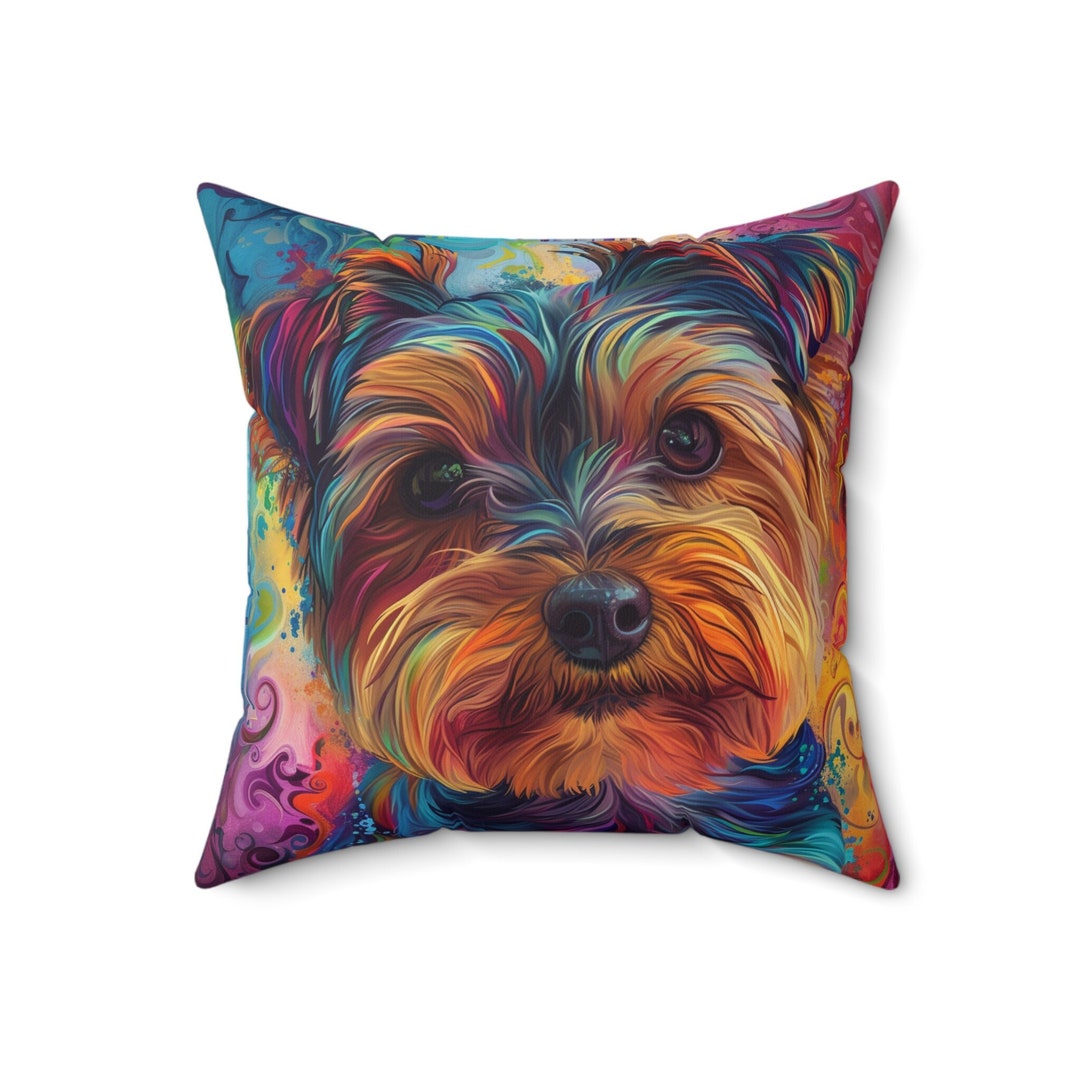 Boho Rainbow Pop Art Yorkshire Terrier Yorkie Dog Square Throw Pillow ...