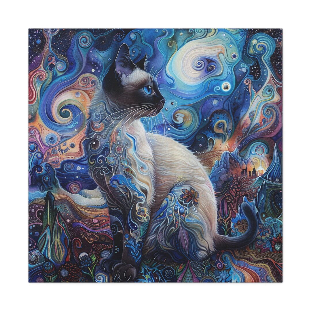 Abstract Aesthetic Rainbow Boho Siamese Cat Print Wall Art Canvas ...