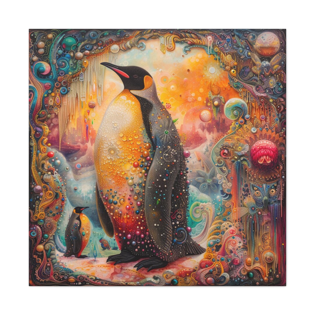 Boho Aesthetic Abstract Penguin Art Print Canvas Wrap Colorful Wall Art ...