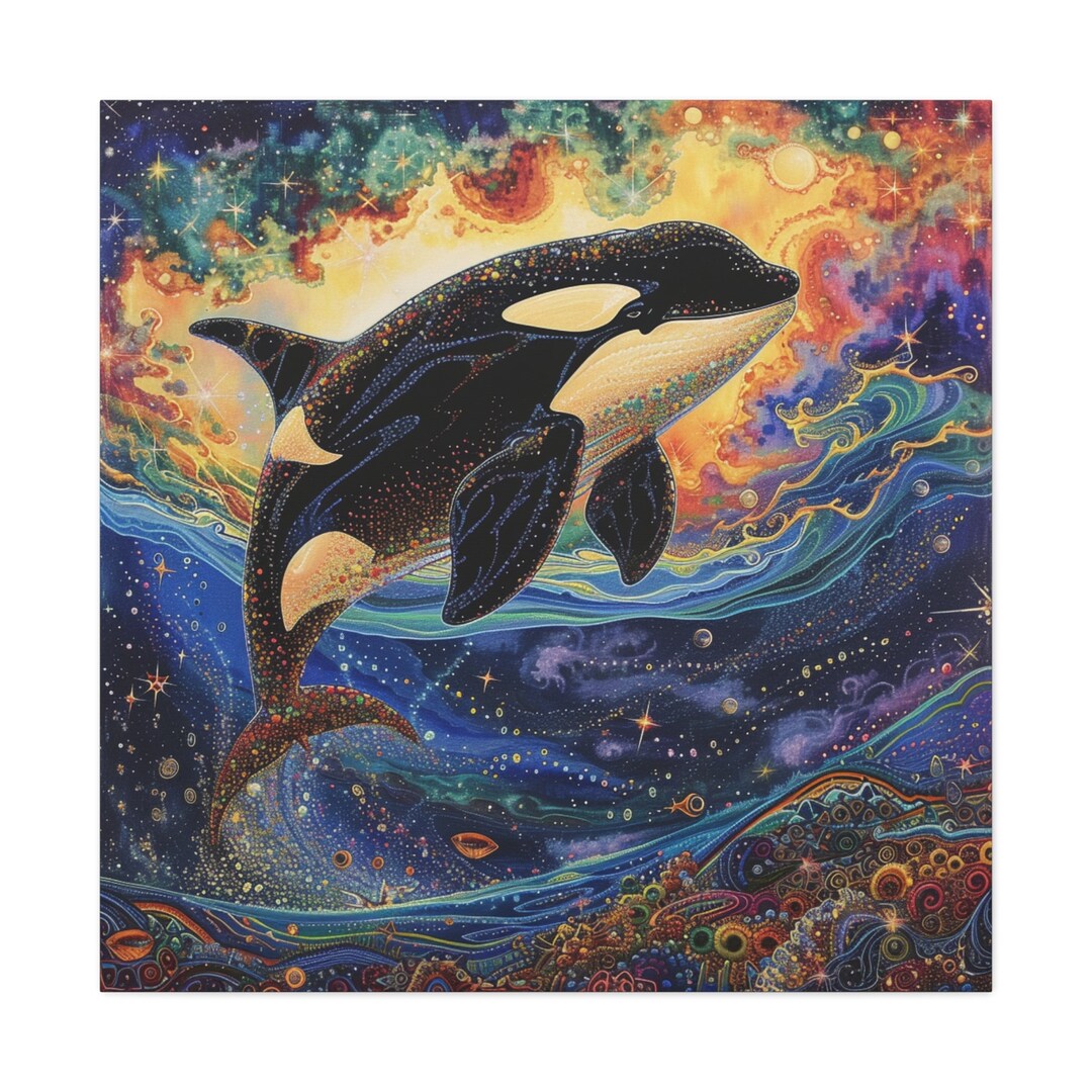 Aesthetic Abstract Orca Whale Art Print Colorful Canvas Wrap Boho Wall ...