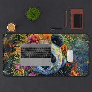 Floral Rainbow Panda Desk Mat, Pop Art, Extended Mouse Pad, Gaming Desk ...